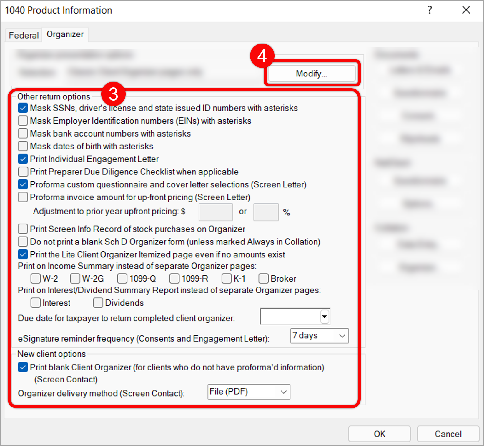 UltraTax CS® Print Settings for Organizers and Engagement Letters ...