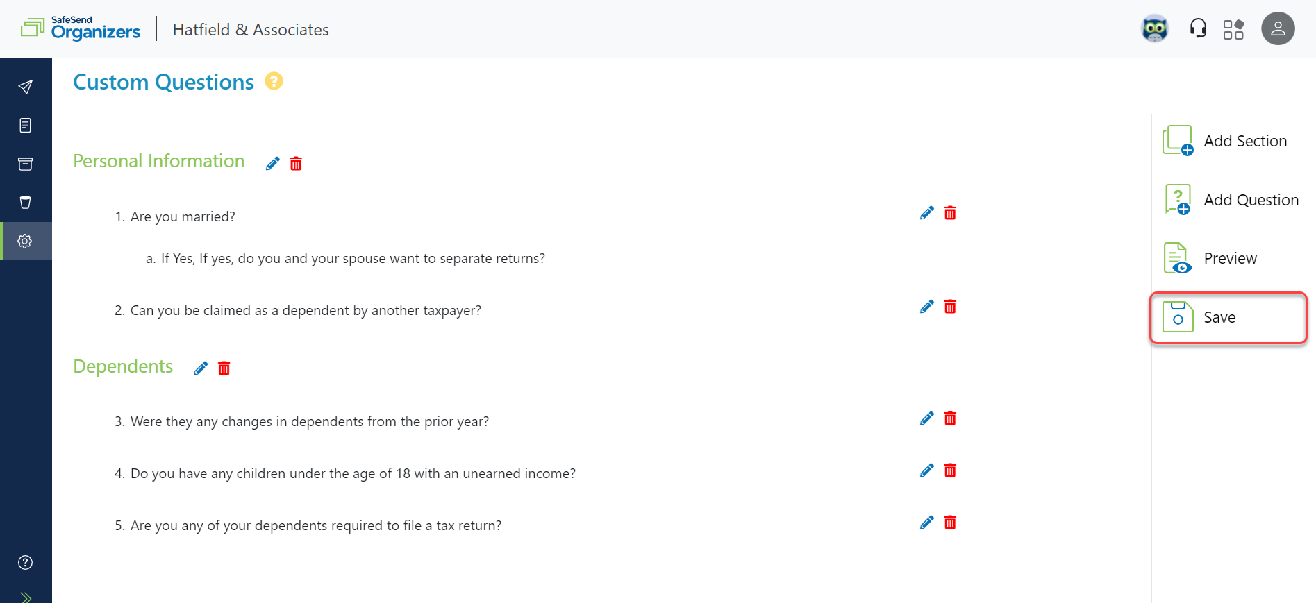 Settings: Custom Questions – SafeSend Organizers