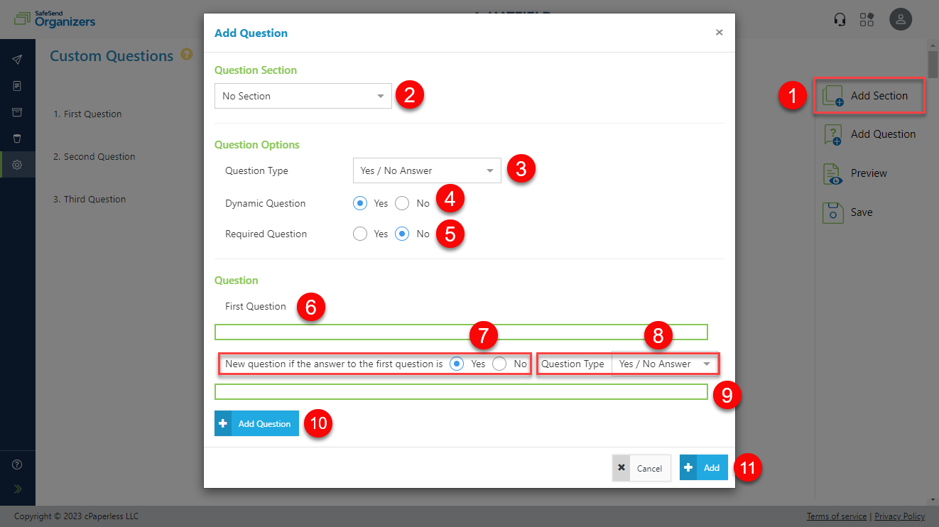 Settings: Custom Questions – SafeSend Organizers