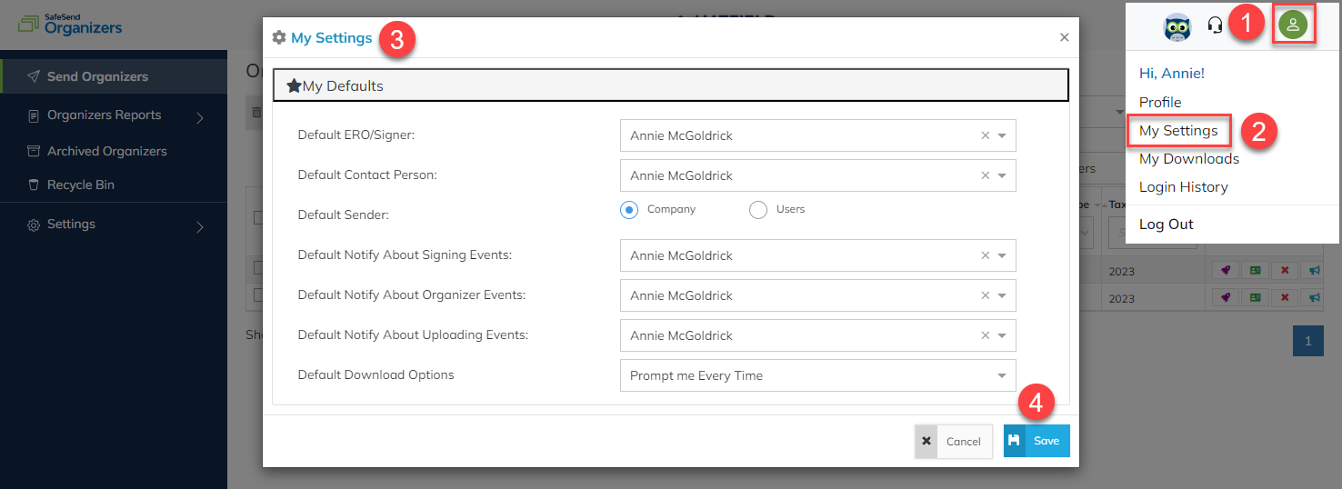 My Settings (Individual User Settings) – SafeSend Organizers